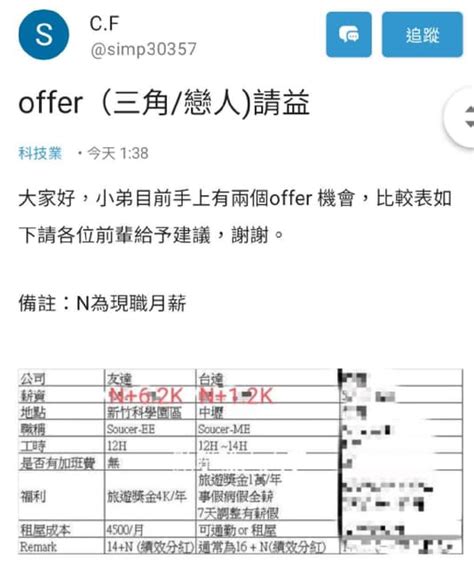 備份offer 三角戀人請益 科技業板 Dcard