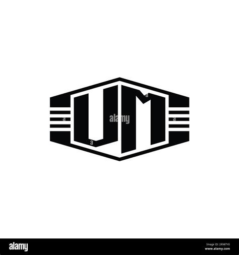 Vm Letter Logo Monogram Hexagon Emblem Shape With Stripes Outline Style Design Template Stock