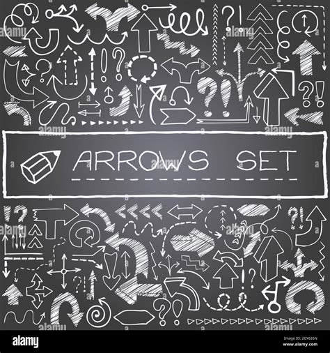 Hand Drawn Arrow Icons Exclamation Question Mark Ink Pen Sketch