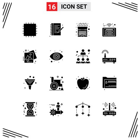 Stock Vector Icon Pack Of 16 Line Signs And Symbols For Art Photo Intelligence Image Smart