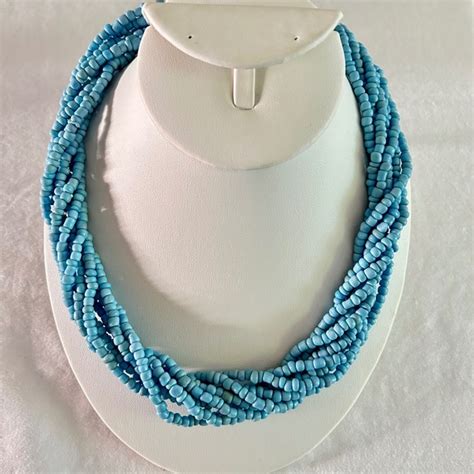 Jewelry Vintage Blue Seed Bead Multistrand Twisted Turquoise Necklace