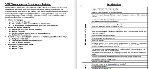 Aqa Gcse Key Qs Topic Atomic Radiation Teaching Resources