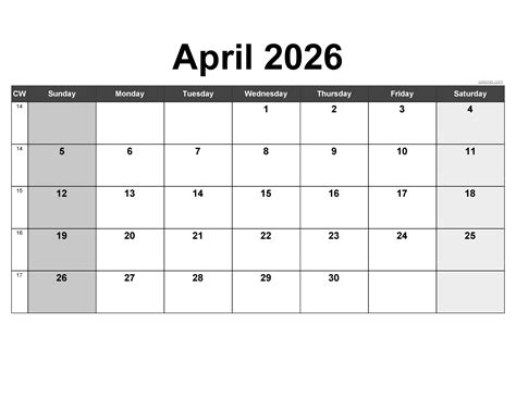 April 2026 Calendar Free Printable Pdf Excel And Png