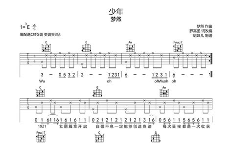 梦然《少年》吉他谱建党百年主题mv歌曲c调吉他弹唱谱 打谱啦