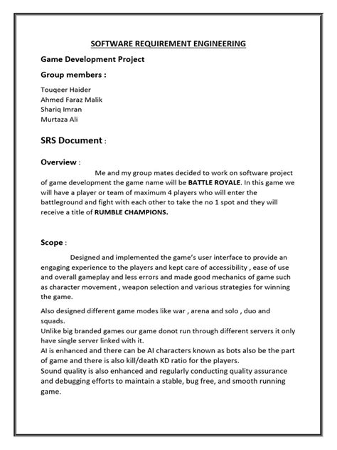 Software Req Eng Project Game Developement Pdf Usability Information Technology