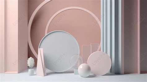 단순한 기하학적 요소가 있는 평화로운 파스텔 3d 모델링 장면에서 빈 쇼케이스 모형 3d 요소 배경 요소 배경 3d 모델 배경 이미지 Hd 3d 요소 요소 3d