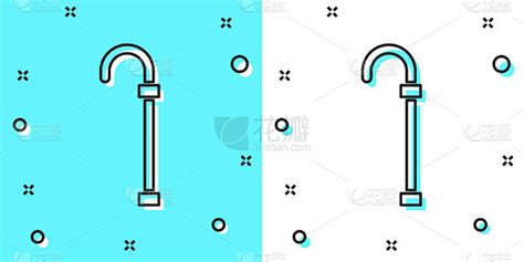 黑线拐杖拐杖图标孤立在绿色和白色的背景。随机动态形状。向量