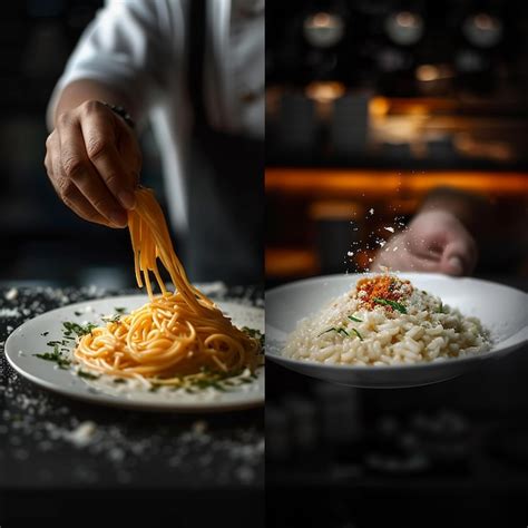 Create A Splitscreen Image Where On One Side A Plate Of Spaghetti Alla