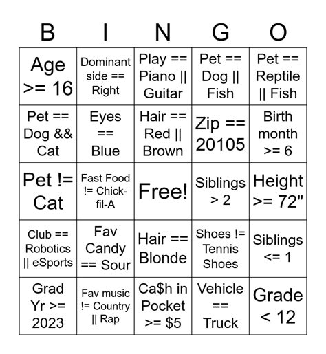 APCSP Boolean Bingo Card