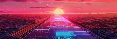 Premium Photo Sunset Over Digital Landscape With Circuit Patterns