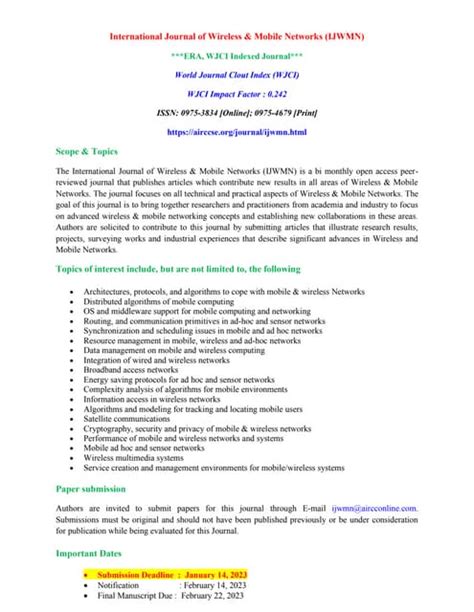 international journal of wireless and mobile networks ijwmn pdf