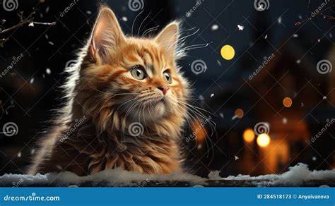 A Cat Sitting On Top Of A Snow Covered Ground Generative Ai Image