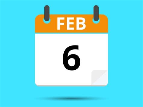 Premium Vector 6 February Flat Icon Calendar Isolated On Blue