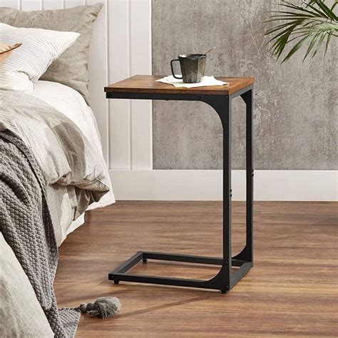 Mahmayi Vasagle Slim End Sofa Side Table C Shaped Snack Table With Metal Frame Industrial