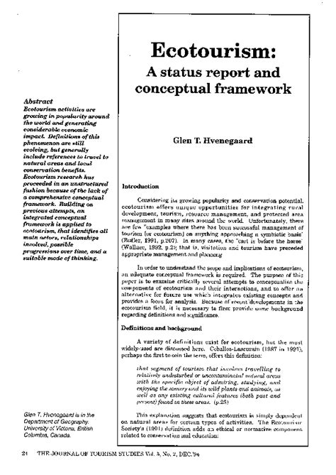 Pdf Ecotourism A Status Report And Conceptual Framework