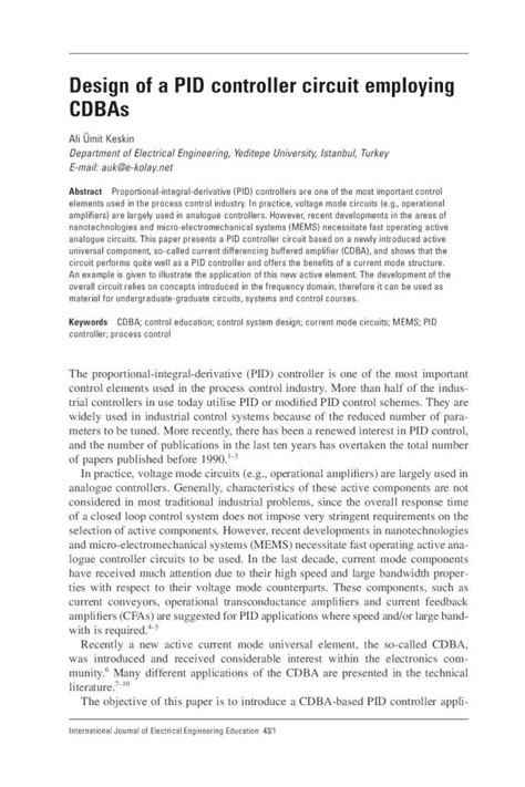 pdf design of a pid controller circuit employing cdbasbme yeditepe