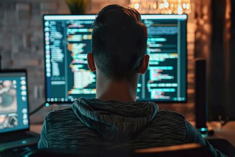 Premium Ai Image Man Programmer Code On Computer Screen With