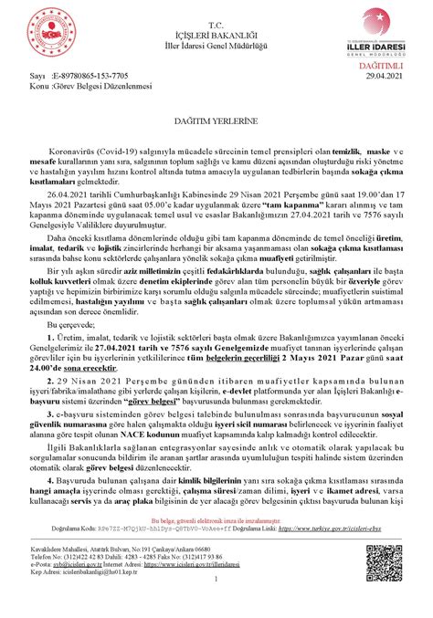 İÇ İŞLERİ BAKANLIĞI GÖREV BELGESİ DÜZENLENMESİ GENELGESİ