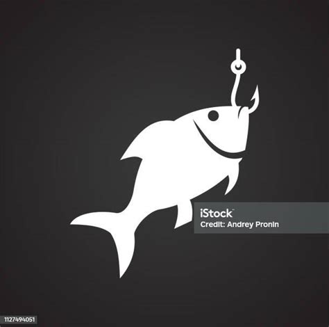 그래픽 및 웹 디자인 현대 간단한 벡터 기호에 대 한 검은 배경에 물고기 아이콘 인터넷 개념입니다 웹사이트 디자인 웹 버튼 또는