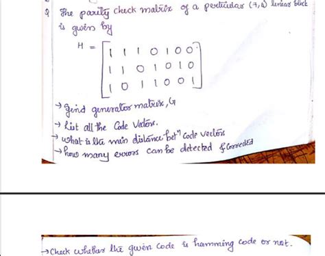 Solved Q The Parily Check Matrix Of A Perticular 74