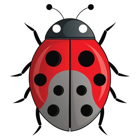 Cartoon Ladybug With Red Elytra Black Spots Antennae And Legs