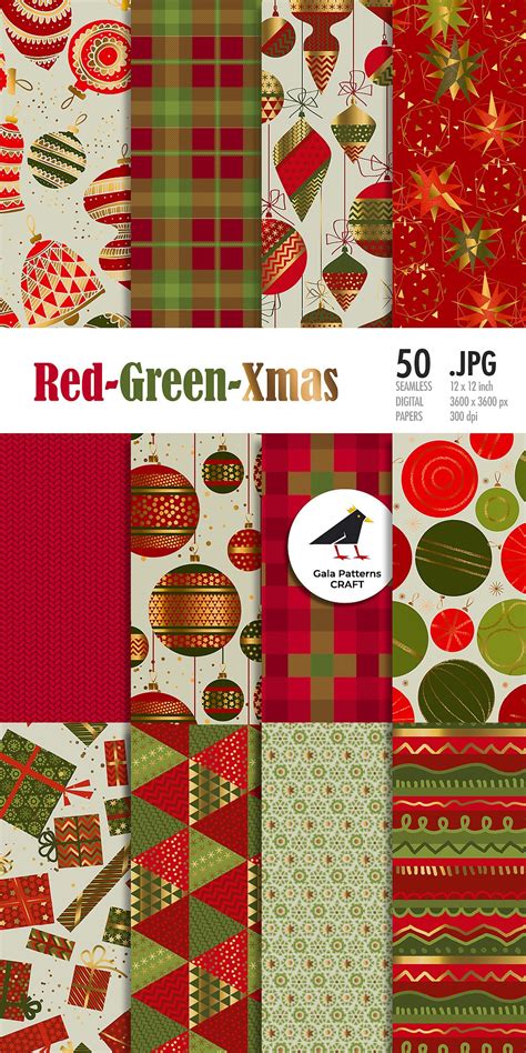 Christmas Digital Paper Red And Green Xmas Seamless Pattern