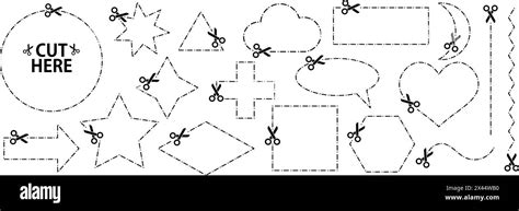 Set Of Scissors With Cut Lines Vector Collection Of Speech Bubble Rectangle Star Geometric