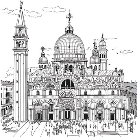 A Drawing Of A Large Building With A Clock Tower And A Clock Tower Premium Ai Generated Image