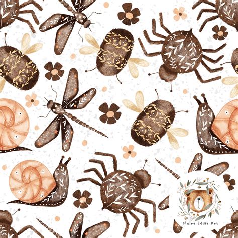 Insect Seamless Pattern Bug Digital Paper Dragonfly Seamless Pattern