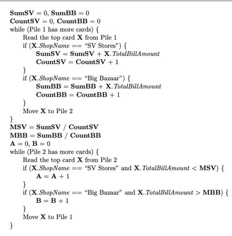 Points The Following Pseudocode Is Executed Using The Shopping Bills Dataset What Will The