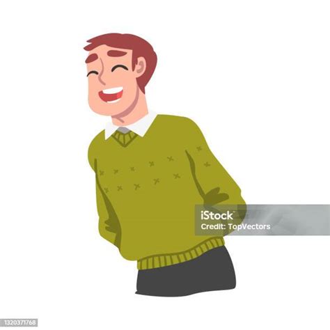 웃음 젊은 남자 행복한 얼굴 표현 만화 벡터 일러스트와 즐거운 남자의 초상화 가공의 인물에 대한 스톡 벡터 아트 및 기타 이미지
