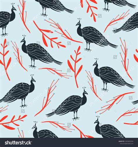 Peacock Silhouette Seamless Pattern Vector Illustration Stock Vector