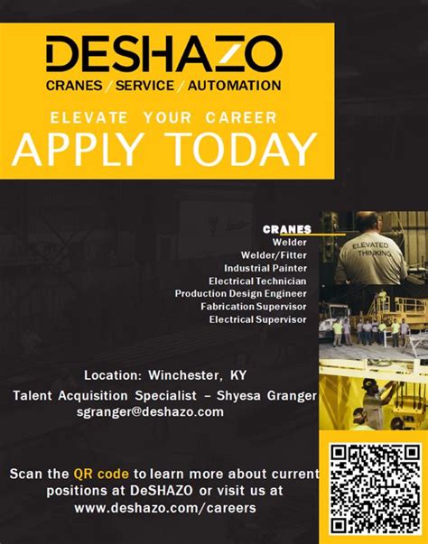 Careers Deshazo Deshazo Overhead Cranes Automation And Service Kentucky Career Center