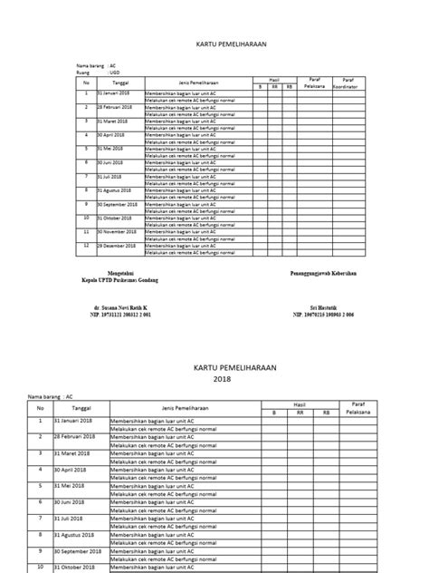 Kartu Pemeliharaan Ac Pdf