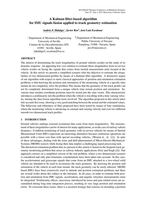 Pdf A Kalman Filter Based Algorithm For Imu Signals Fusion Applied To