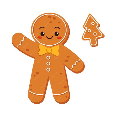 Premium Vector Cute Gingerbread Character Waving His Hand Greeting