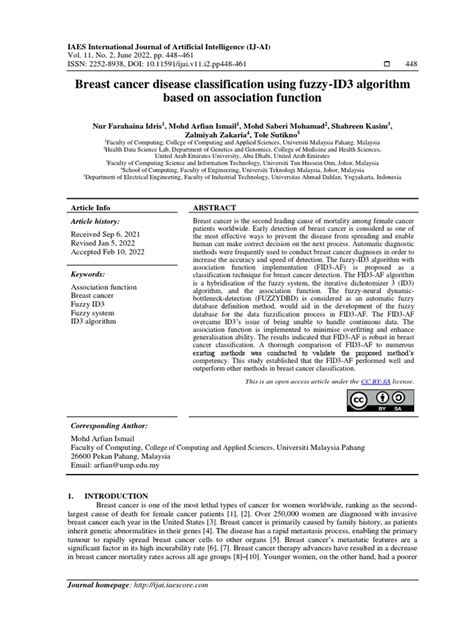 Breast Cancer Disease Classification Using Fuzzy Id3 Algorithm Based On
