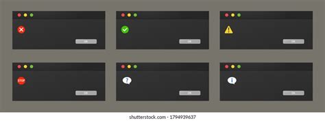 Set Dialogue Boxes Popups Dark Theme Stock Vector Royalty Free
