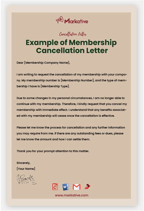 Best Membership Cancellation Letter 5 Free Samples Markative