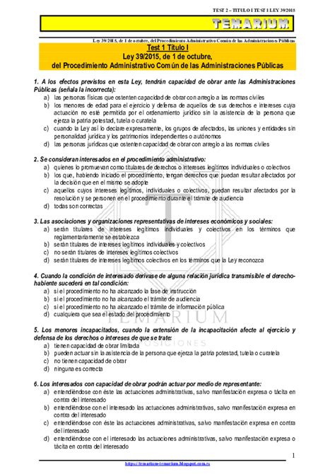 Pdf Test 1 Título I Ley 392015 De 1 De Octubre Del Procedimiento