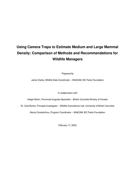 Pdf Using Camera Traps To Estimate Medium And Large Mammal Density Comparison Of Methods And