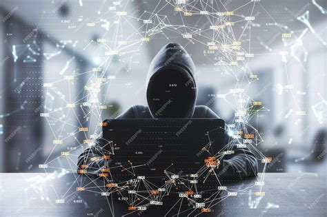 Premium Photo Hacker At Desk Using Computers With Creative Glowing