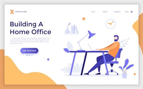 Premium Vector Landing Page Template With Bearded Man Sitting At Desk With Laptop Computer