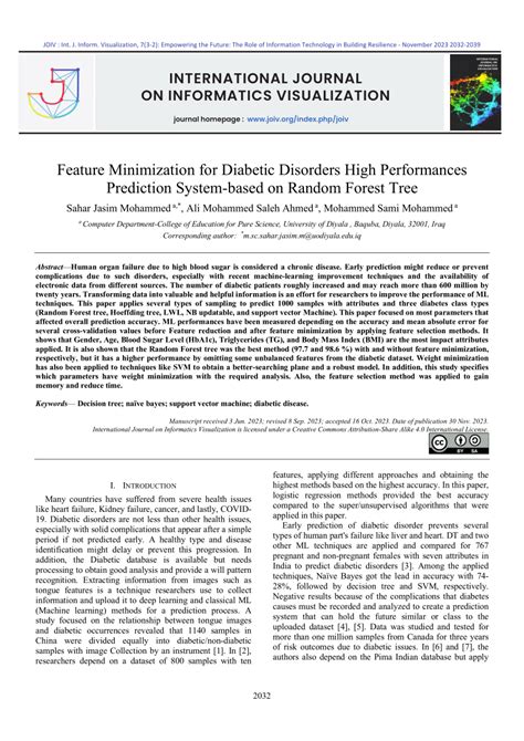 Pdf Feature Minimization For Diabetic Disorders High Performances