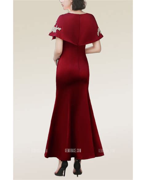 Classy Satin Mermaid Wedding Guest Dress With Cape Sleeves E86045