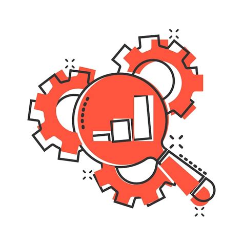 Lupa Con Icono De Engranaje En Estilo Cómic Ilustración De Vector De