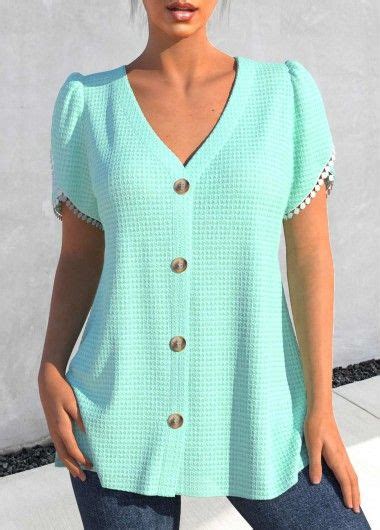 V Neck Blouse Short Sleeve Blouse Stylish Tops For Women Trendy