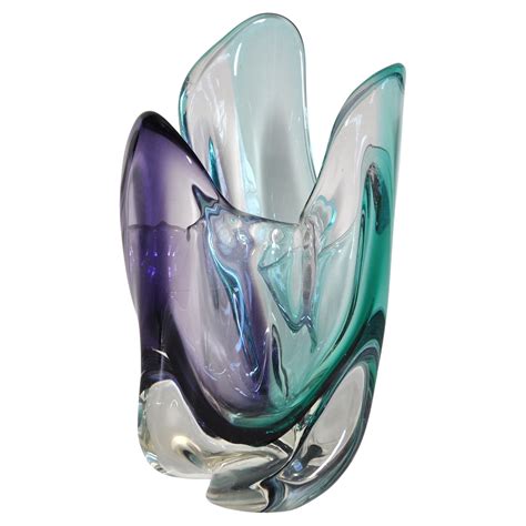 Stunning Vintage Purple Turquoise Green Blue Art Glass Bowl Vase In