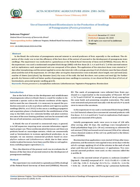 Use Of Seaweed Based Biostimulants In The Production Of Seedlings Of