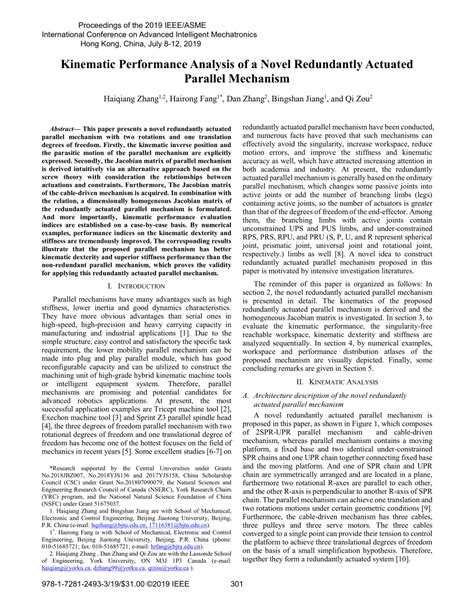 Pdf Kinematic Performance Analysis Of A Novel Redundantly Actuated